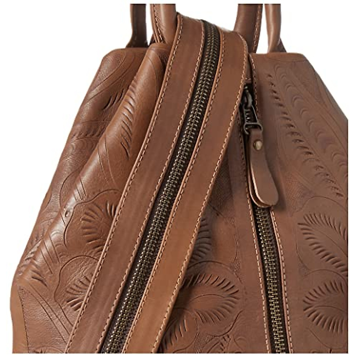 Ladies leather convertible backpack purse, handbag/backpack, Handmade, Handtooled, Floral pattern, zippers, 3 compartments (Brown)