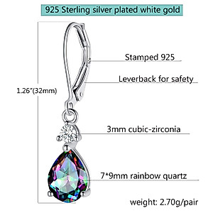 Teardrop Leverback Earrings 925 Sterling Silver Created Rainbow Quartz Mystic Topaz Drop CZ Dangly Pear Earings Vintage Hypoallergenic Jewelry for Women