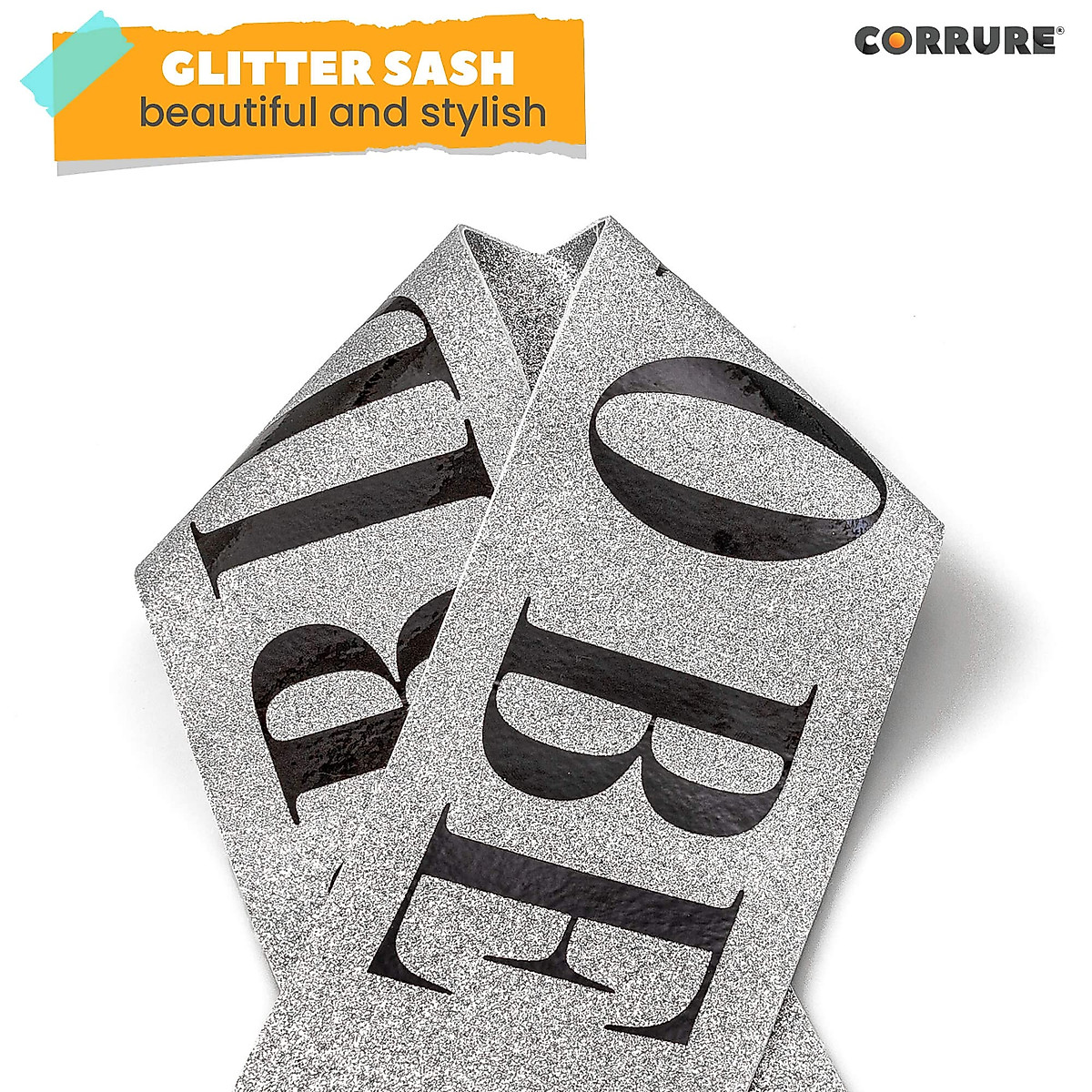 CORRURE 'Bride to Be' Sash for Bachelorette Party - Bridal Shower Silver Glitter Sash with Black Foil Lettering - Hen Party Decorations Supplies Accessories, Wedding Engagement Party Favors Gift