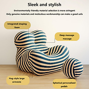 ESRADA No-wash Ice Silk Lazy Chair and Ball Footrest Stool Set, Accent Comfy Arm Chair and Ottoman, Leisure Sofa Reading Chair Integrated High Resilience Sponge B-30 * 28inch