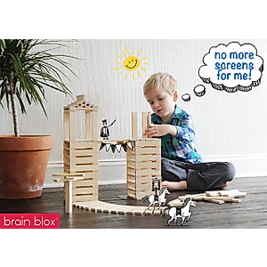Brain Blox Natural Wooden Blocks for Kids Ages 4-8 - Montessori Blocks for Hands-on Learning - STEM and Architecture for Kids (100 Building Blocks)