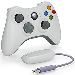YCCSKY Wireless Controller for Xbox 360, 2.4GHz Enhanced Dual Vibration Game Controller with Receiver Remote Gamepad Joypad Joystick for Xbox 360 Slim PS3 and PC Windows 7/8/10 (White)