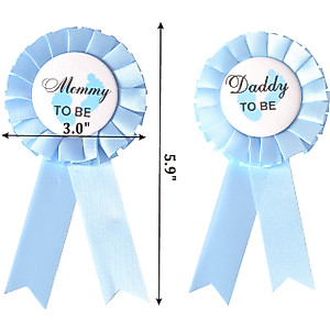 MEANT2TOBE Baby Shower Decoration for Mom To Be and Dad To Be, Blue Flowers style Tiara + Blue & White Sash + Blue & White Dad to be pin, Maternity Gift for Her and Him, mommy to be sash