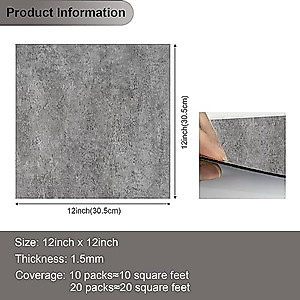 VaryStyle 12"x12" Peel and Stick Grey Slate Vinyl Floor Tiles - 10 Pack, Waterproof, Slip Resistant, Easy to Install