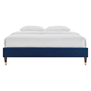 Modway MOD-6271-NAV Harlow King Performance Velvet Platform Bed Frame, Navy