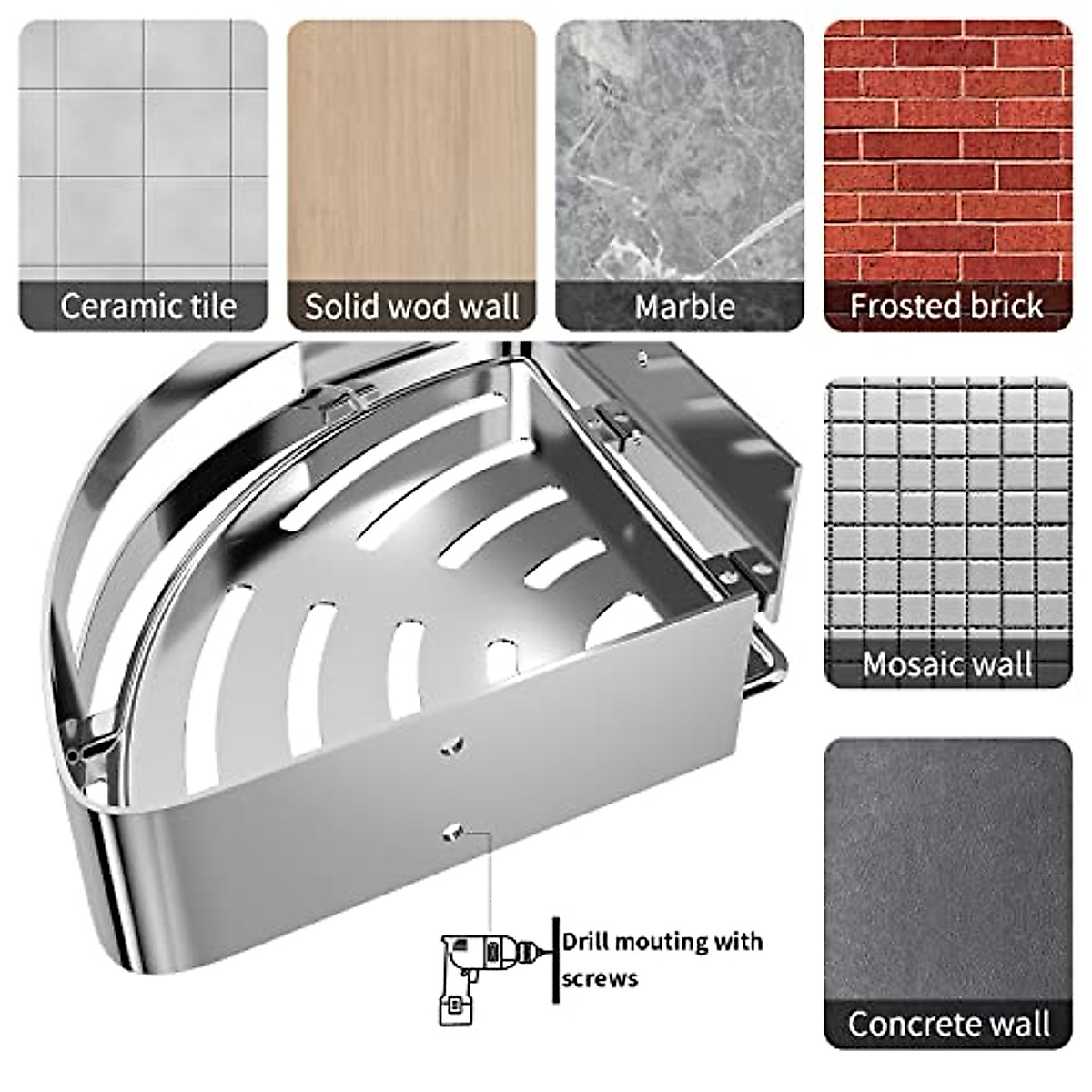 Shower Caddy Corner Shelf Bathroom Organizer, Drill Bathroom Shelf Storage Rack Wall Mounted for Shower Bathroom Kitchen