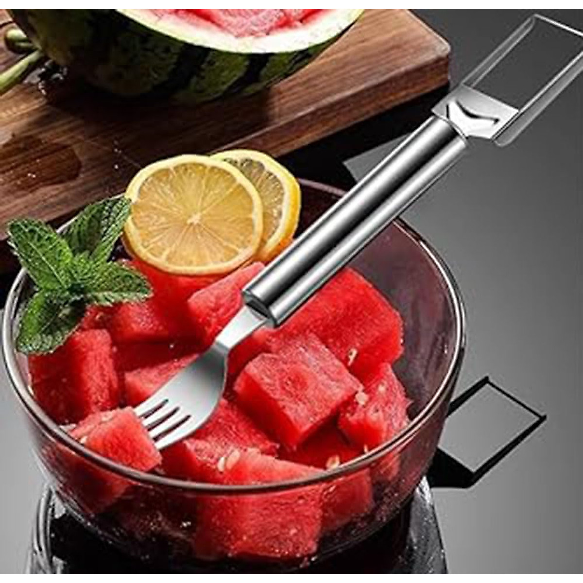 2024 New Watermelon Fork Slicer Cutter Slicer Tool, 2-in-1 Stainless Steel Fruit Cutter, Dual Head Watermelon Slicer Knife(2Pcs)