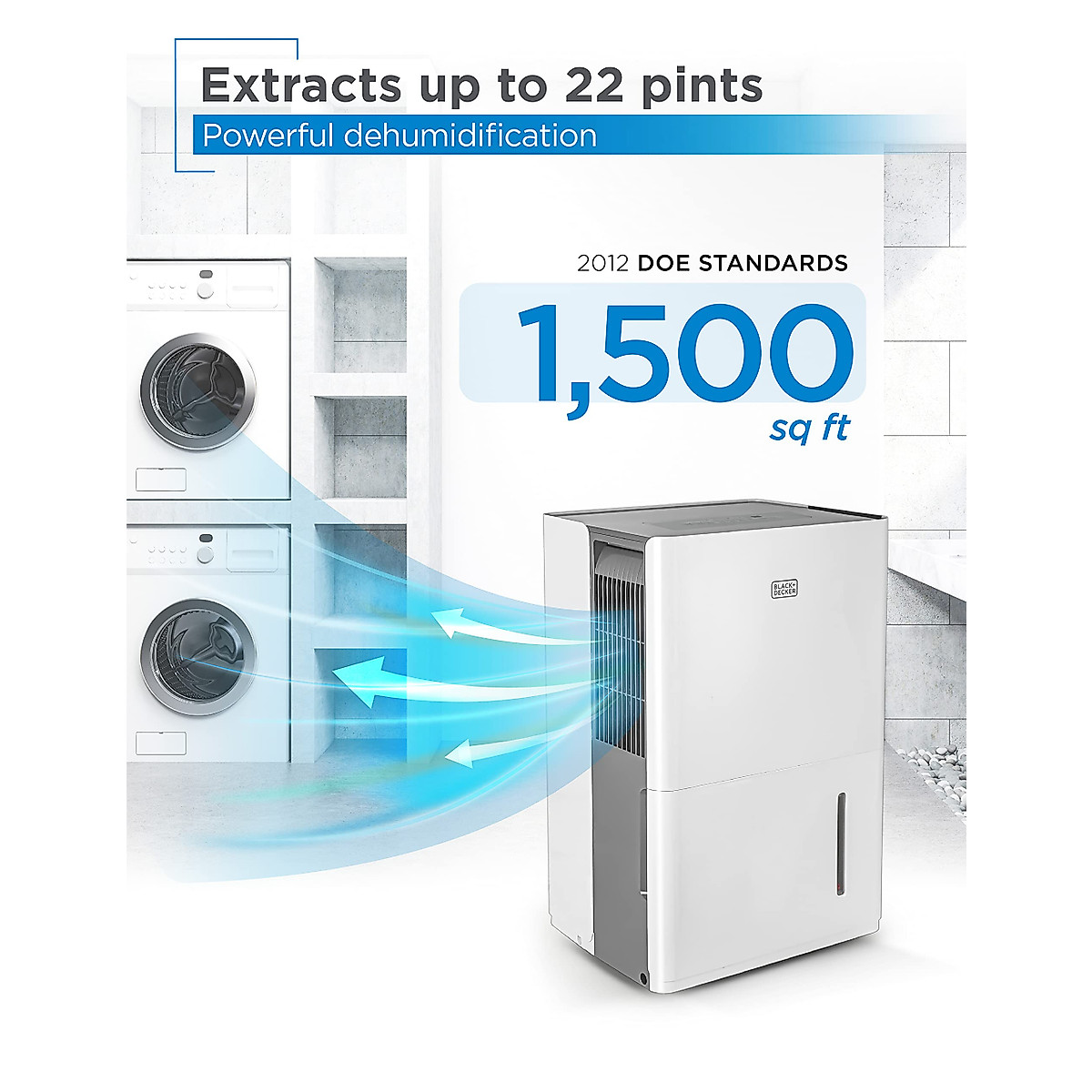 BLACK+DECKER 1500 Sq. Ft. Dehumidifier for Medium to Large Spaces and Basements, Energy Star Certified, BD22MWSA