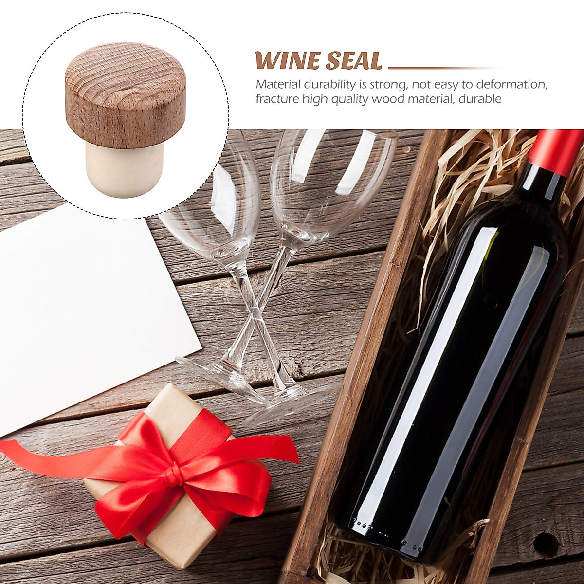 Cabilock 6 Pcs Wooden Wine Stoppers Wine Corks Reusable Red Wine Bottle Stopper Beverage Bottle Sealer to Keep Wine Fresh