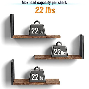 NiHome Floating Wall Shelves 3-Pack, Hanging Corner Shelves, Rustic Wood Book Shelves, Corner Bookshelf for Bedroom, Living Room, Bathroom, Wall Mounted Decor (Black & Brown)