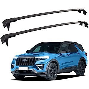 FengYu Roof Rack Cross Bars 200lbs Compatible with Ford Explorer 2020 2021 2022 2023 2024 Heavy Duty Aluminum Crossbars Rails Rooftop Cargo Bag Kayak Canoe Black Snowboard Skiboard Luggage Carrier