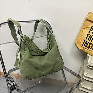 Y2K Aesthetic Canvas Shoulder Bag, Large Capacity Hobo Retro Crossbody Bag, Fairy Grunge Handbag for School (Green)