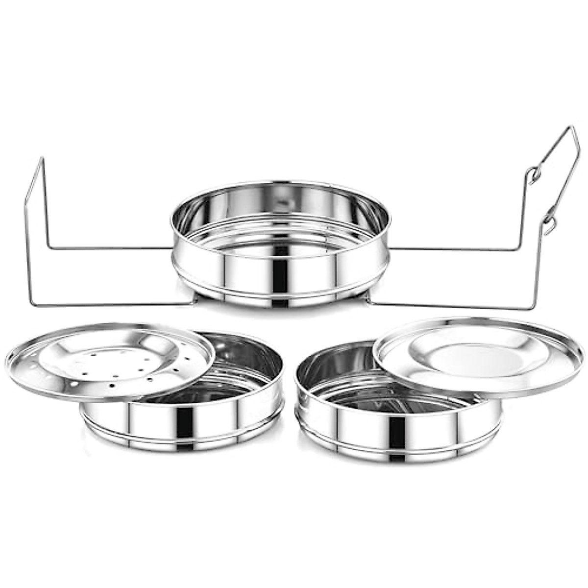 EasyShopForEveryone Stainless Steel 3 Tier Stackable Insert Pans, Compatible with 6 Qt Instant Pot, Pot-in-Pot, Baking Pans for Flan, Layer Cake
