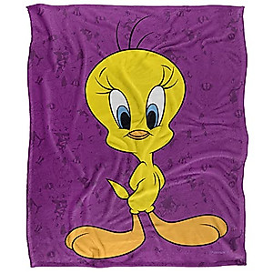 Looney Tunes Blanket, 50"x60", Tweety Bird Character Sherpa Back Super Soft Throw