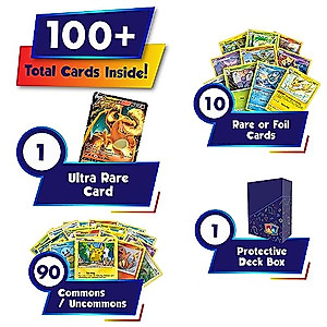 Ultra Rare Starter Bundle | 100+ Authentic Cards | 1x Ultra Rare Guaranteed | Legendary, VSTAR, VMAX, V, GX, or EX | Plus Bonus 10x Holos or Rares | GG Deck Box Compatible with Cards