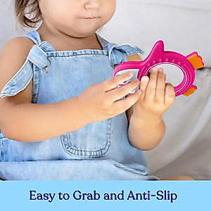 Baby Teething Toys for Newborn, Infants 0-6 Months Silicone Teethers for Babies 6-12 Months BPA Free (Penguin - Pink & Orange)