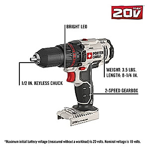 PORTER-CABLE 20V MAX* Cordless Drill Combo Kit, 4-Tool (PCCK615L4) , Grey