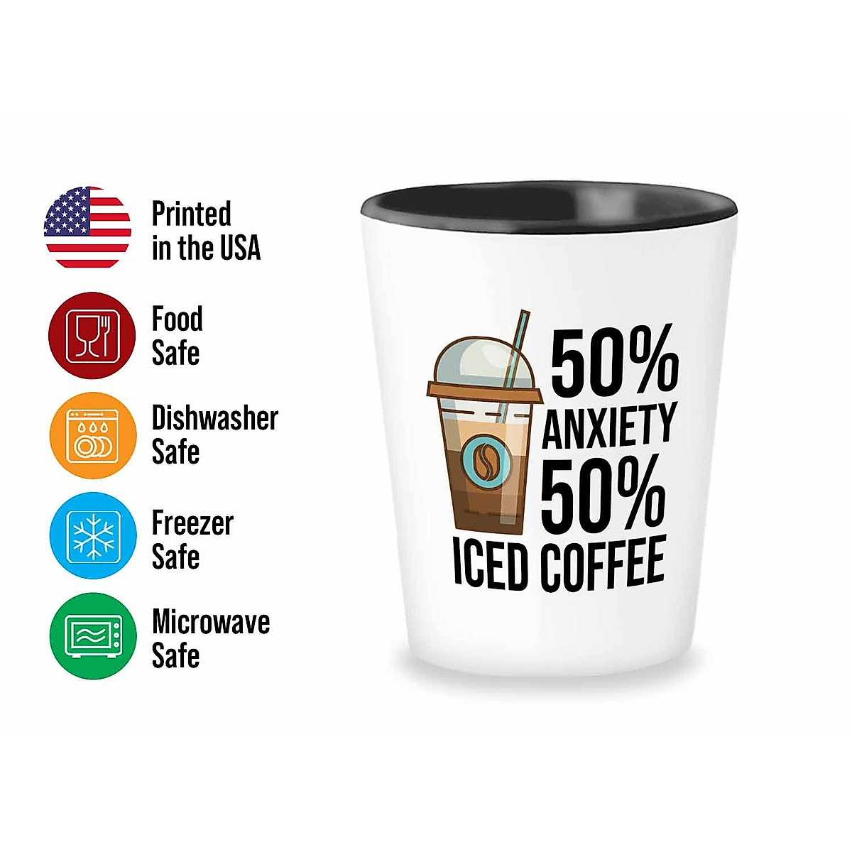 Bubble Hugs sarcasm Shot Glass 1.5oz - 50% anxiety 50% Iced coffee - Adult Humor Kidding Gag Pun Sassy Sarcastic Joke Laugh for Colleagues Humorous Hilarious Snarky