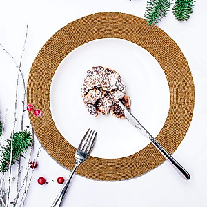 Life By Cotton Farmhouse Beaded Placemats for Dining Table- 13 inch Dia Off White, Beaded Placemats Round for Dining Table, Occasional Decoration and Family Parties Celebrations,Set of 2