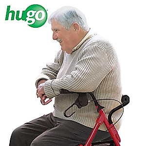 Hugo Mobility 700-961 Foldable Rollator Walker with Seat and Saddle Bag, Red