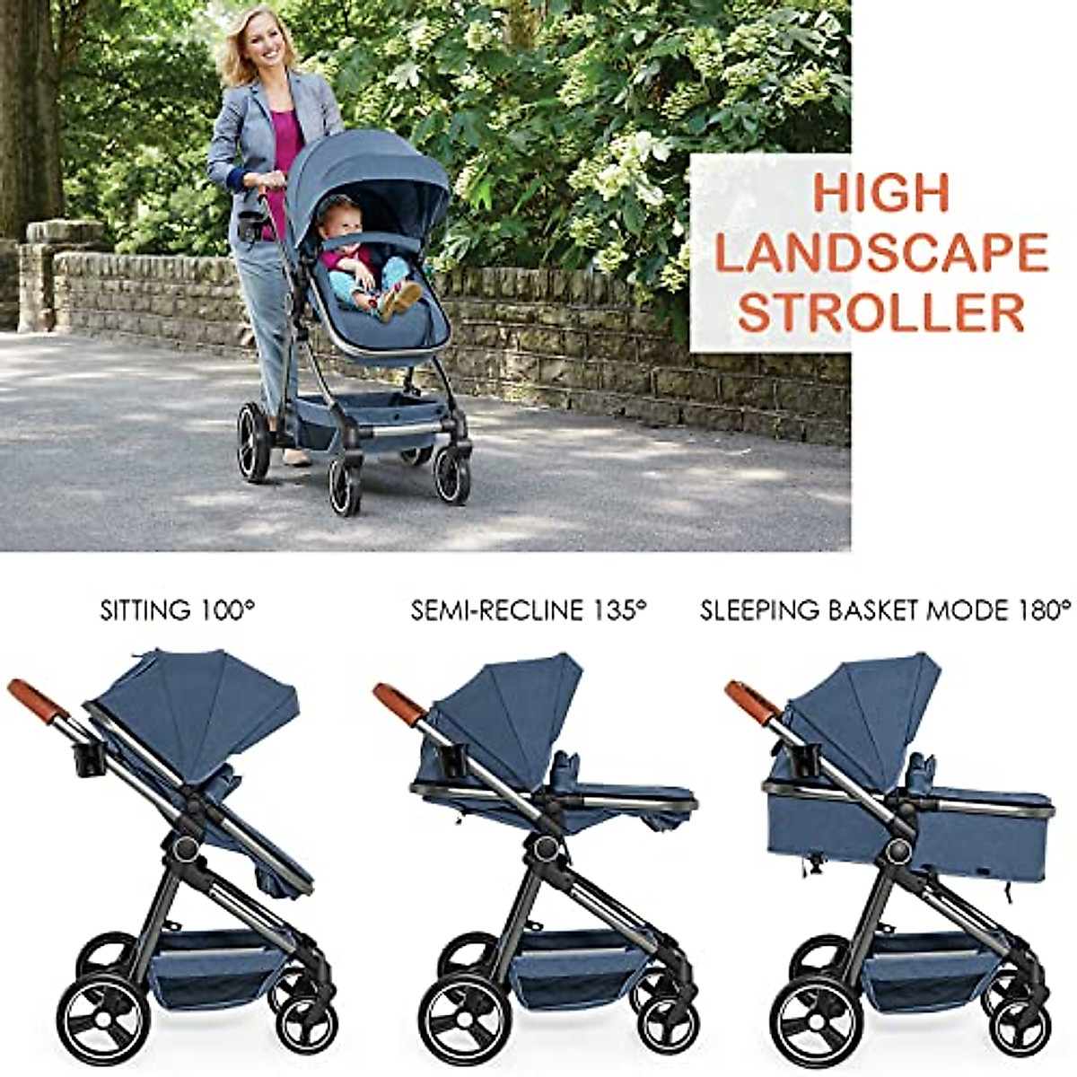 INFANS 2 in 1 High Landscape Convertible Baby Stroller, Newborn Reversible Bassinet Pram, Foldable Pushchair with Adjustable Canopy, Aluminum Structure, 5-Point Harness for Infant & Toddler
