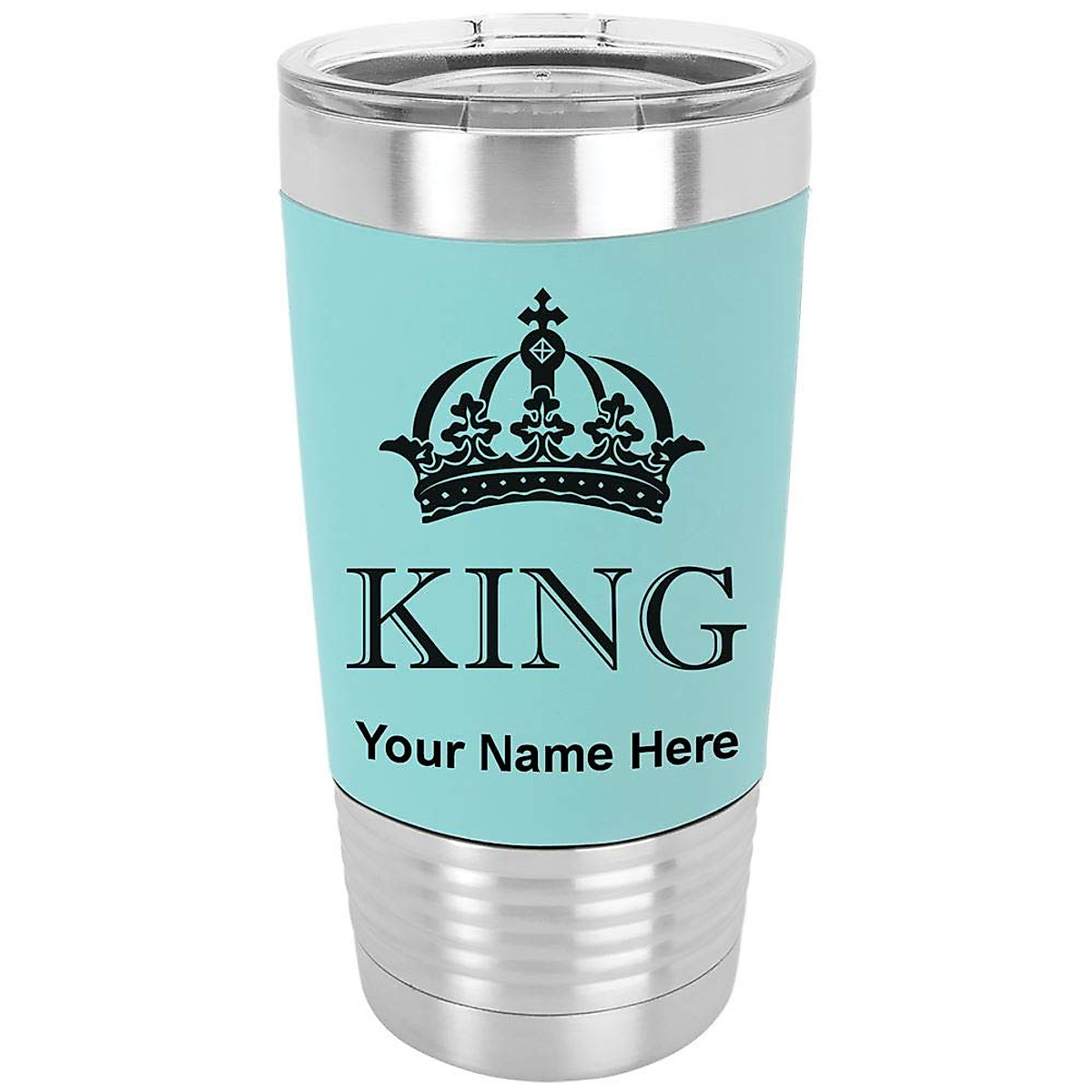 LaserGram 20oz Vacuum Insulated Tumbler Mug, King Crown, Personalized Engraving Included (Silicone Grip, Teal)