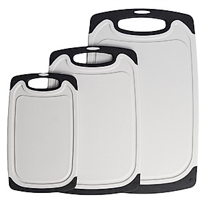 [3-Pack] Mess-Free Meal Prep Chopping Board Set – Food Grade Plastic Board for Safe Meal Prep – Sturdy Cutting Boards for Kitchen Dishwasher Safe – All-Purpose Cutting Board Set with Holder