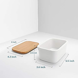 Sweese 301.101 Large Butter Dish - Porcelain Keeper with Beech Wooden Lid, Perfect for 2 Sticks of Butter, White