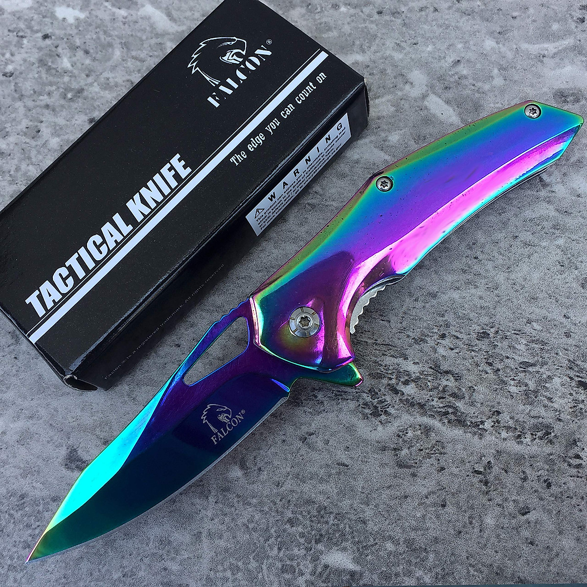 Falcon KS33407 6.5" in. Multicolor Folding Pocket Knive with 2" Clip Point Blade for Outdoor, Tactical, Survival and EDC