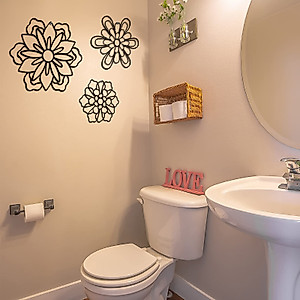 3 Pieces Metal Flower Wall Decor Rustic Galvanized Metal Flower Hanging Metal Flower Wall Art Wire Outline Wall Flowers Decor for Home Bedroom Bathroom Kitchen Garden Wall Art (3 Styles)