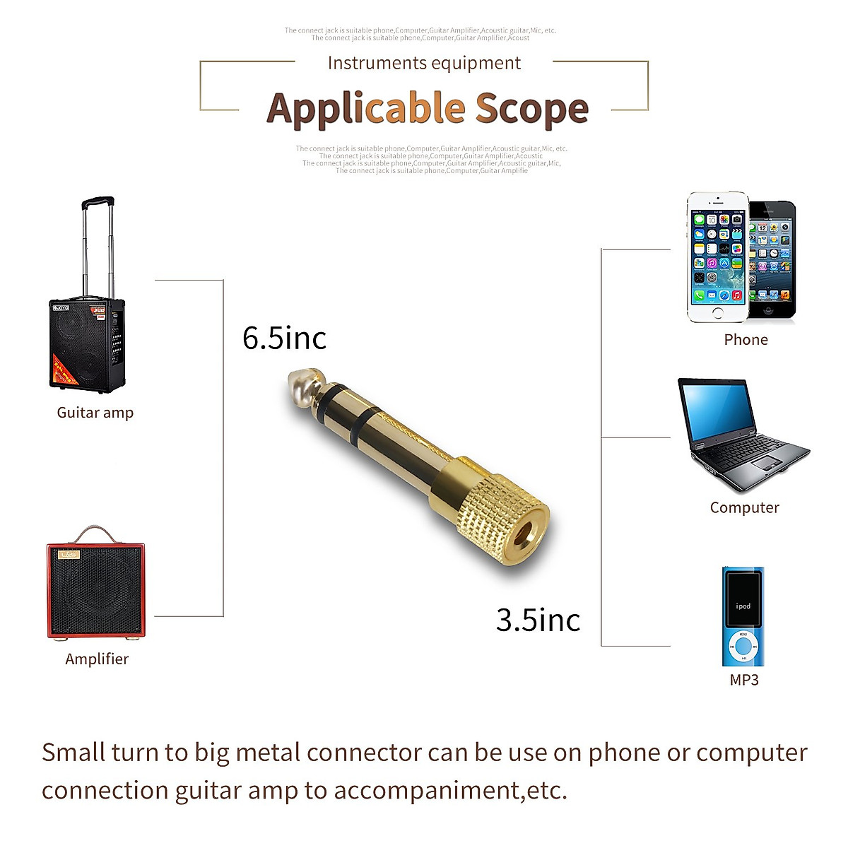 SUNYIN Guitar Amp Cord,Electric Guitar Cable 1/4 Inch Instrument Amp Cord Guitar Cord,3.5mm&6.5mm Converter Adapter,3.5mm Audio Cord,4 Picks(10ft)