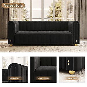 ANTTYBALE 81" W Tufted Velvet Couch,Modern Velvet Sofa with Round Handrails and Metal Ball Legs for Living Room,Office,Apartmen