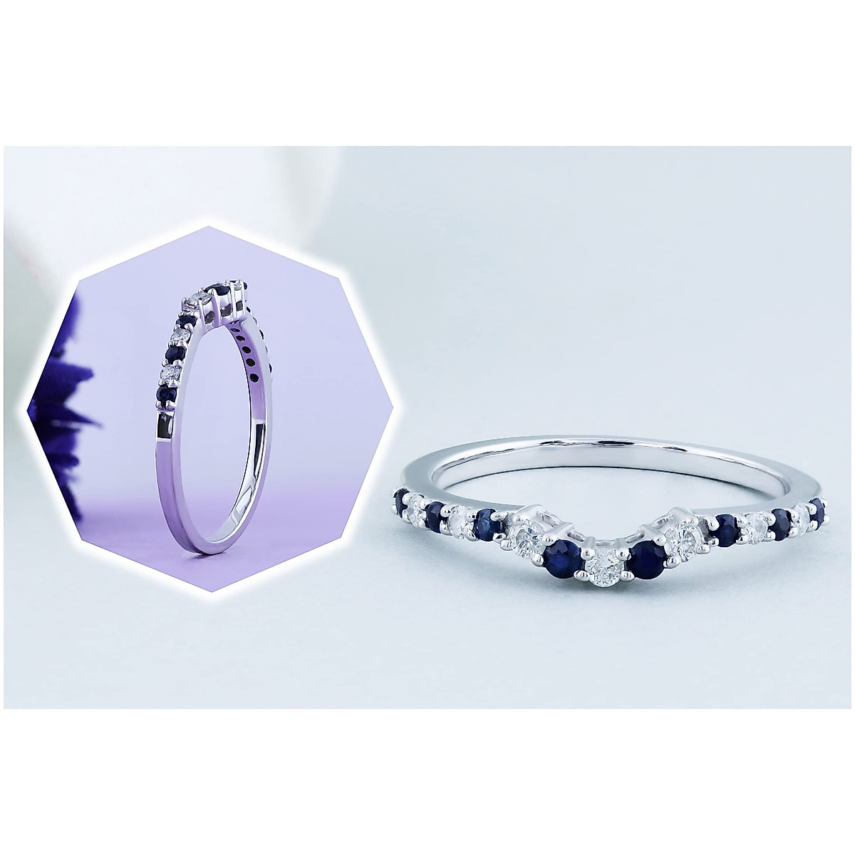 Dazzlingrock Collection Alternating Round Blue Sapphire & White Diamond Contour Wedding Stackable Ring for Her in 14K White Gold Size 5.5