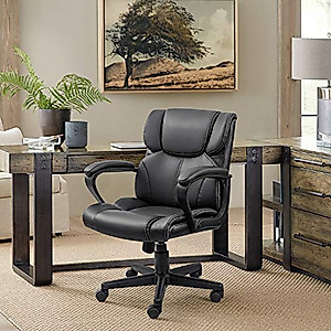 Furmax Mid Back Executive Office Chair Swivel Computer Task Chair with Armrests,Ergonomic Leather-Padded Desk Chair with Lumbar Support
