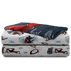Jay Franco Marvel Spiderman Crawl 4 Piece Twin Bed Set - Includes Reversible Comforter & Sheet Set Bedding - Fade Resistant Microfiber - (Official Marvel Product), Multi - Spiderman