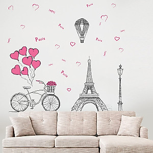 CIWEI Paris Wall Stickers- Eiffel Tower Wall Decal- Paris Wall Decor for Girl Bedroom Living Room Paris Themed Party Decoration 23.6 × 35.4 Inch