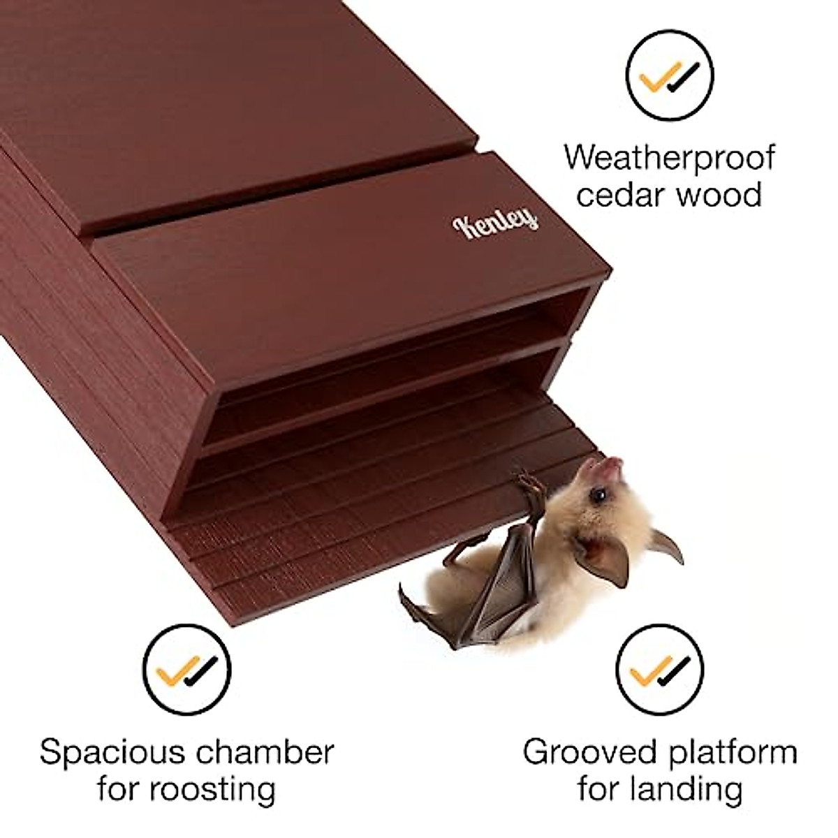 Kenley Bat House - Large Bat Box for Outside with Double Chamber - Handmade from Cedar Wood - Weather Resistant Bat Houses for Outdoors - Roosting Bat Boxes Designed to Attract Bats - Easy to Install