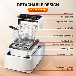 Rengue Electric Deep Fryer, 10L Large Countertop Deep Fryer with Basket, Lid, Commercial Deep Fryer with Constant Temperature Control System 110V, 1800W