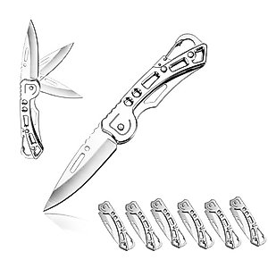 Gerderk 6 Pack Folding Pocket Knife, Pocket Knife with Chain, Only 2.5 in. Blade - EDC Knife for Camping Hiking Fishing for Men and Women (Silvery)