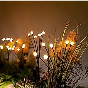 Solar Lights Outdoor Waterproof, Swaying Solar Garden Lights Firefly Lights Decorative Outdoor Lights Yard Lights, Dancing Fireflies Lights for Path Fence, Swaying When Wind Blows (4 Pack, Warm White)