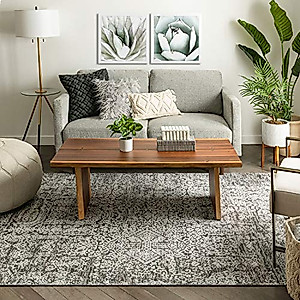 Well Woven Antu Black Vintage Distressed Damask Area Rug (5'3" x 7'3")