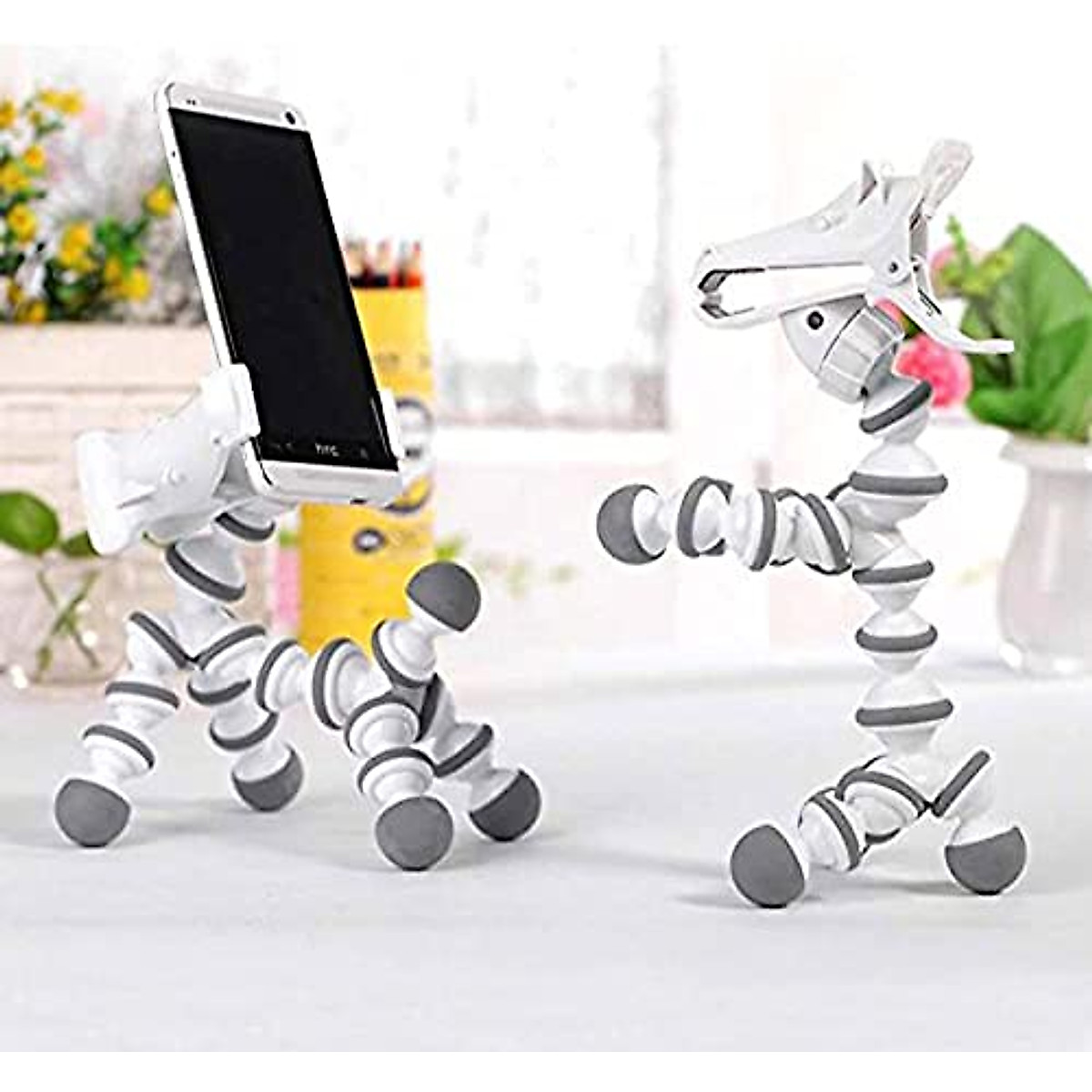 Tomson Phone Holder Car Holder Portable 3D Cartoon Horse Zebra Clip Lazy Phone Holder Cradle Tripod Stand Mount for iPhone 7plus 6 6plus All Mobile Phone Adjustable Holder Children Gift(White+Grey)