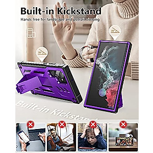 FNTCASE for Samsung Galaxy S22 Ultra Case: Built-in Screen Protector & Kickstand Full-Body Dual Layer Rugged Military Grade Shockproof Protection Heavy Duty Protective Phone Cover 5G-Purple