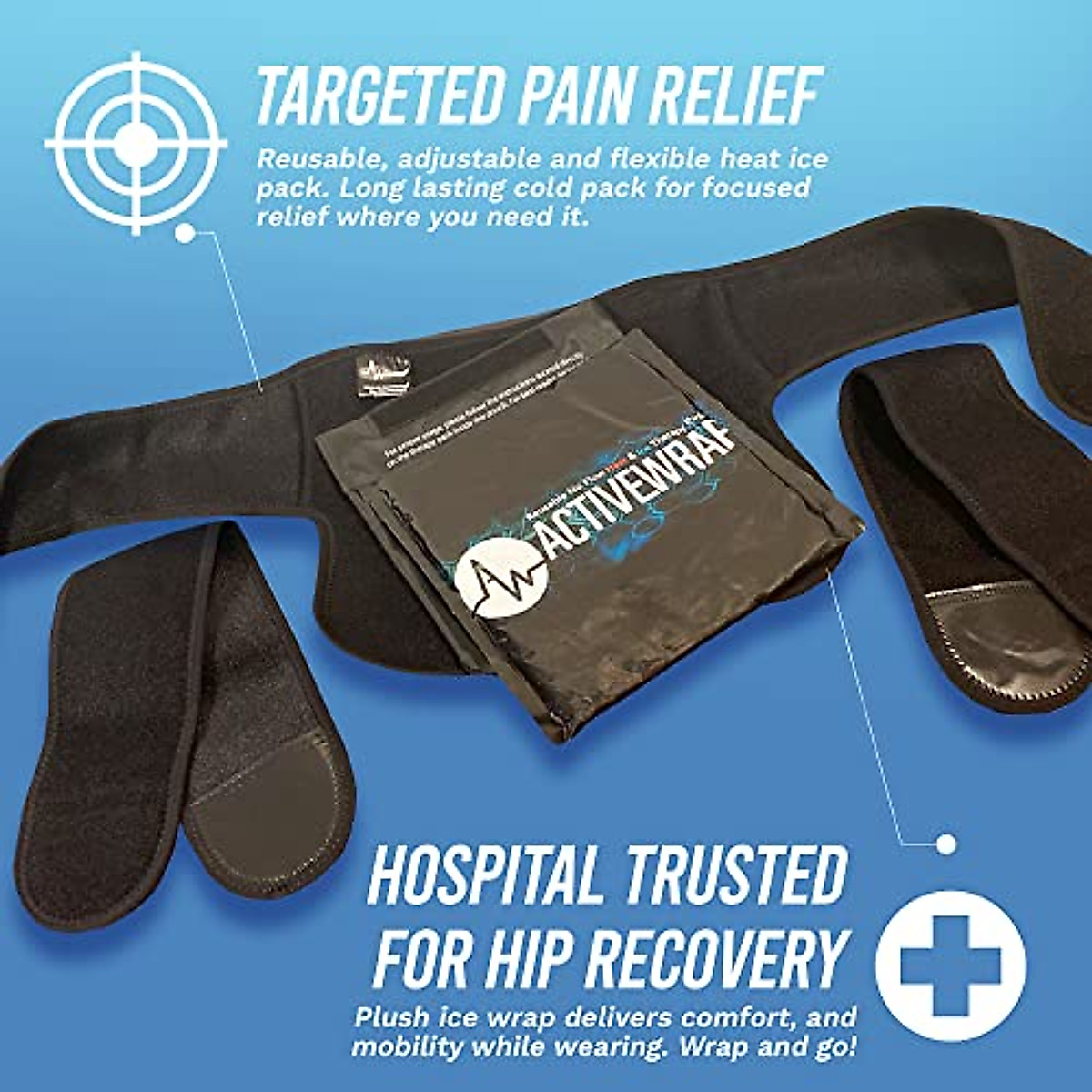ActiveWrap - Hip Ice Pack Wrap for Hip Pain, Hip Surgery Recovery, Muscular Strains, Tightness and More, 10 x 10-inch Reusable Ice Pack for Injuries, Use for Hot and Cold Therapy, One Size