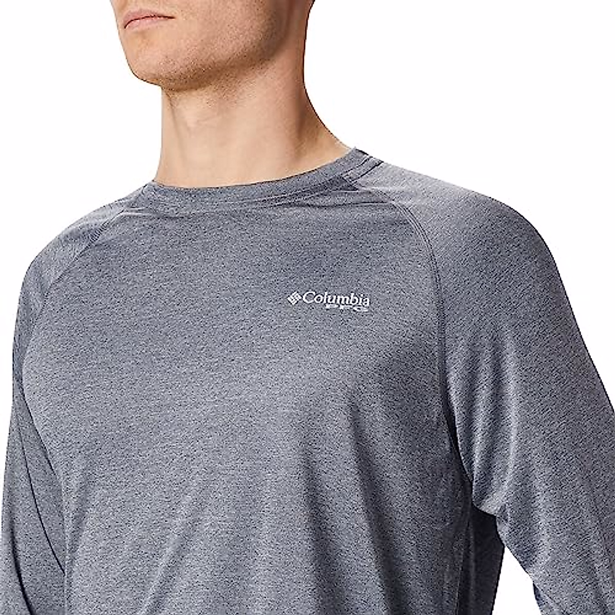 Columbia Men's Terminal Tackle Heather Long Sleeve Shirt, Charcoal HTHR/Cool Grey Logo, Large