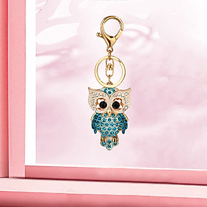 AMNGYOOK Owl Keychains, Cute Owl Shape Key Chain Crystal Rhinestone Animal Key Ring For Bag Wallet Purse Handbags Cars Key (Blue)