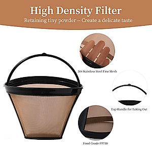 2PCS Reusable Coffee Filters for Ninja, Premium Gold Coffee Filter, No.4 Cone Coffee Maker Filters for Coffee Lovers, Compatible with Ninja Dual Brew Pro Reusable Coffee Filter