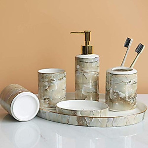 TFIIEXFL Ceramics Bathroom Accessories Set, 4 Piece Bath Ensemble, Bath Set Collection Pattern Soap Dispenser Pump, Toothbrush Holder, Tumbler, Soap Dish