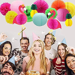 Flamingo Party Honeycomb Decoration, Hanging Paper Fan, Palm Leaf , Pineapple Paper lanternFiesta Party Supplies, Tissue Paper Flowers for Hawaiian Beach Luau Party Birthday Wedding Photo Backdrop