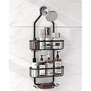 Baffect Shower Head Caddy, Hanging Shower Caddy Black Non-marking Bathroom Shower Organizer Soap Holder with Hooks